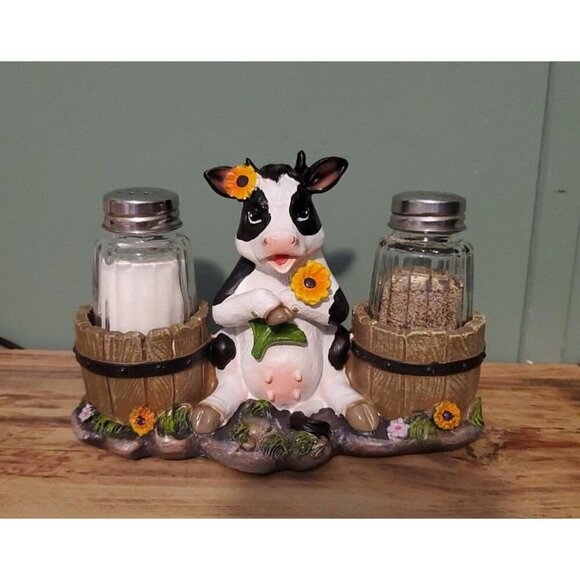 Accents | New Decorative Holstein Cow Salt And Pepper Shaker Set With ...